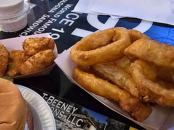 Golden, crispy onion rings and tater tots provide the perfect crunchy counterpoint to G&R's sandwiches &ndash; simple sides executed with surprising perfection.