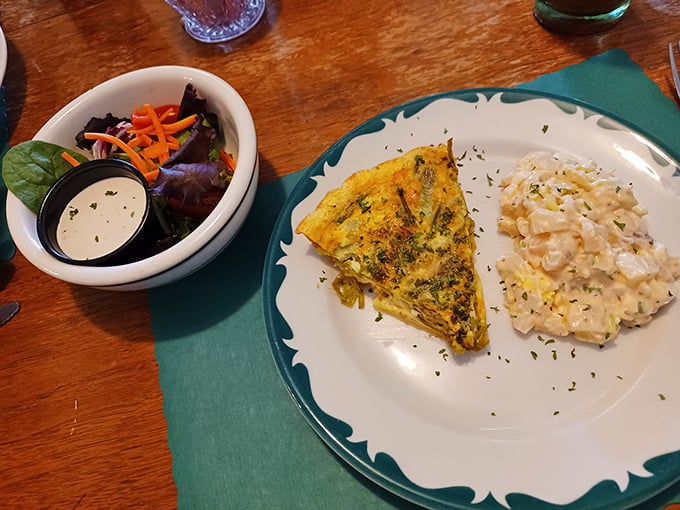 Morning glory on a plate &ndash; the frittata arrives fluffy and fragrant, paired with potato salad that could make your grandmother jealous.