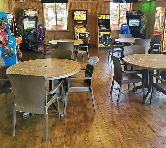 Classic arcade games await in this retro gaming paradise – where you can battle for high scores without hunting for quarters.