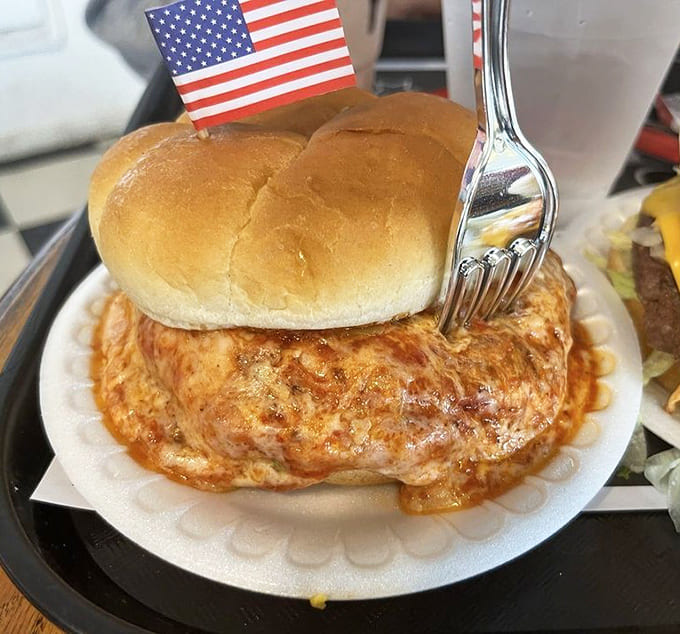 The pizza burger brings together two American classics in one glorious, cheese-covered creation that defies all dietary logic.