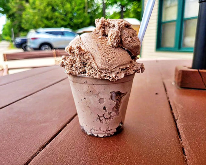 A cup for the practical, a smile for the soul. This chocolate scoop isn't just dessert; it's a portable happiness delivery system.