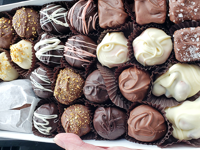 A chocolate box symphony where each piece is a different movement &ndash; creamy, nutty, fruity notes dancing across your palate.