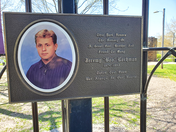 A touching memorial plaque honors Jeremy "Boo" Rochman, whose love of fantasy inspired this magical kingdom in southern Illinois.
