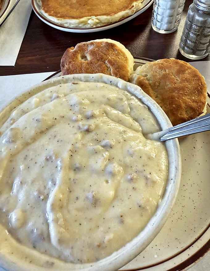 Biscuits and gravy &ndash; the ultimate comfort food marriage. That creamy, peppery gravy could make cardboard taste good.