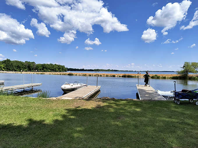 Boat Dock: A perfect launching point for aquatic adventures, where boats wait patiently like eager puppies ready for their next outing.