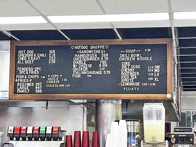 No fancy digital displays here&mdash;just straightforward food promises written in chalk, a refreshing honesty in our complicated world.