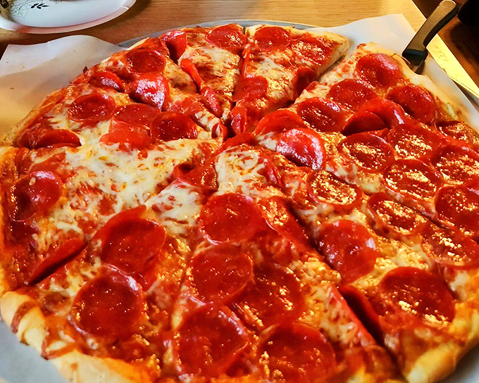 Classic pepperoni perfection &ndash; sometimes the simplest combinations make for the most satisfying meals in this historic setting.