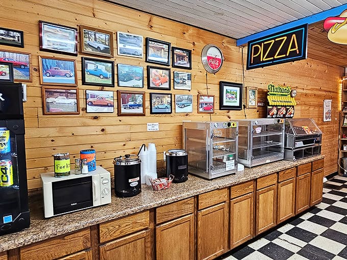 The pizza station stands ready like a delicious command center, where carbs and cheese unite to create magic one slice at a time.