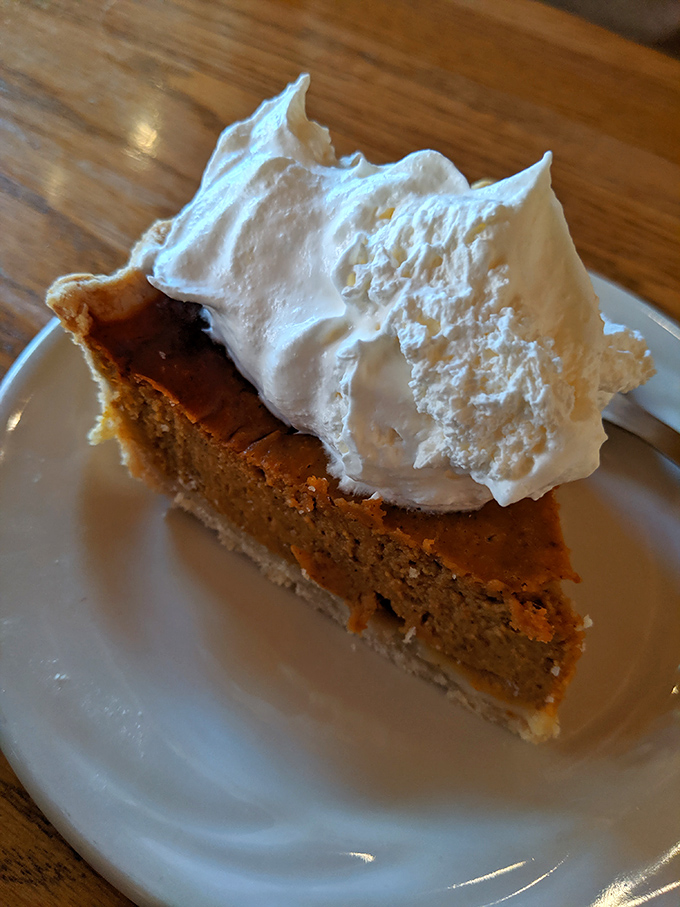 Pumpkin pie that tastes like autumn memories, with a perfect balance of spices and a mountain of whipped cream that makes every bite a celebration.