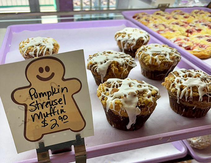 Pumpkin streusel muffins crowned with buttery crumble – autumn's greatest hit album, condensed into portable form and drizzled with sweet surrender.