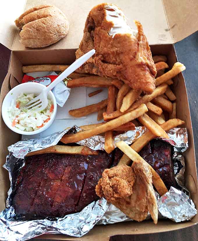 The ultimate carnivore's combo box, where crispy-skinned chicken and tender ribs compete for your affection, and everyone wins.