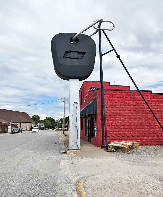 The perfect roadside attraction doesn't exi&mdash; Oh wait, there it is: a giant key beside a bright red building in small-town America.