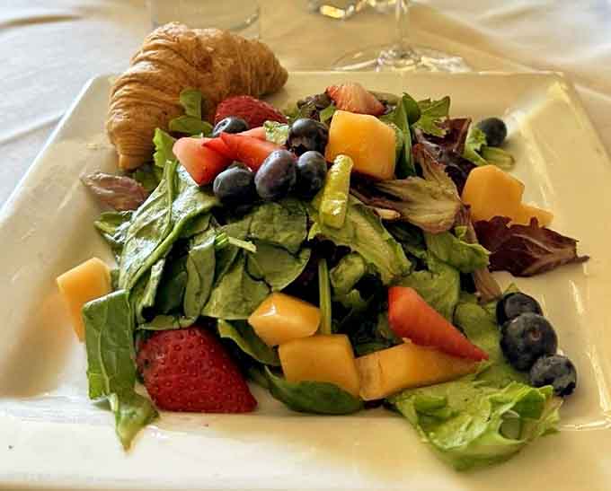 The perfect lunch compromise &ndash; virtuous greens alongside a buttery croissant, because balance isn't just for yoga class.