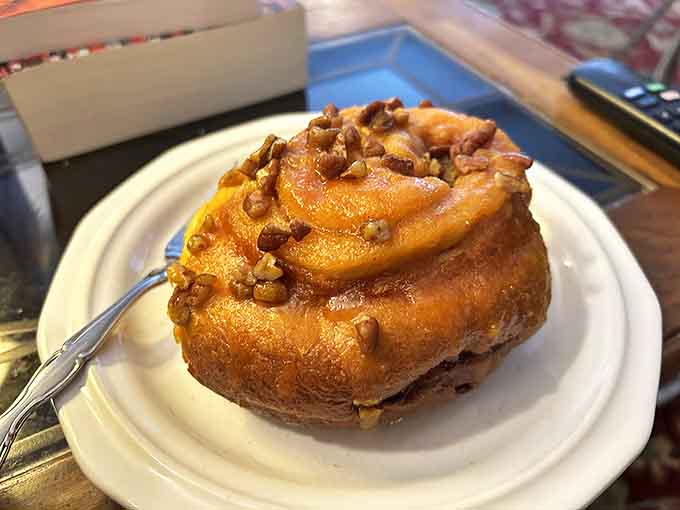 Behold the crown jewel &ndash; a spiral of cinnamon-sugar perfection topped with caramelized pecans that would make any Dutchman homesick.