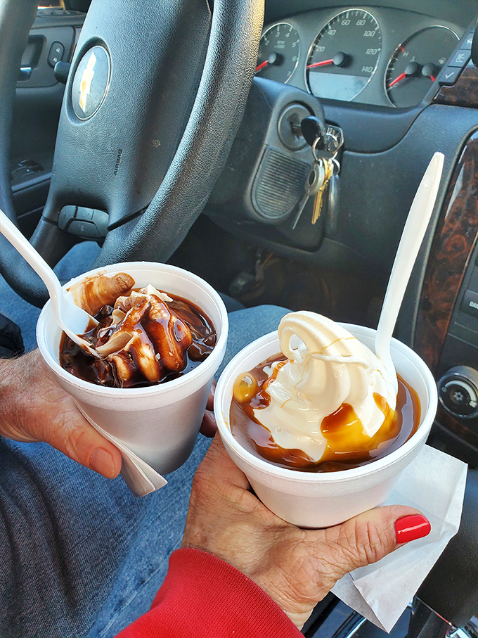 Sundae: Car dashboard dining at its finest &ndash; caramel and chocolate sundaes that transform your vehicle into the best restaurant in town.