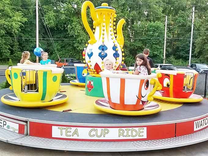 Spinning teacups bring generations together in a whirl of color and laughter &ndash; just hold onto your lunch if the kids control the wheel!