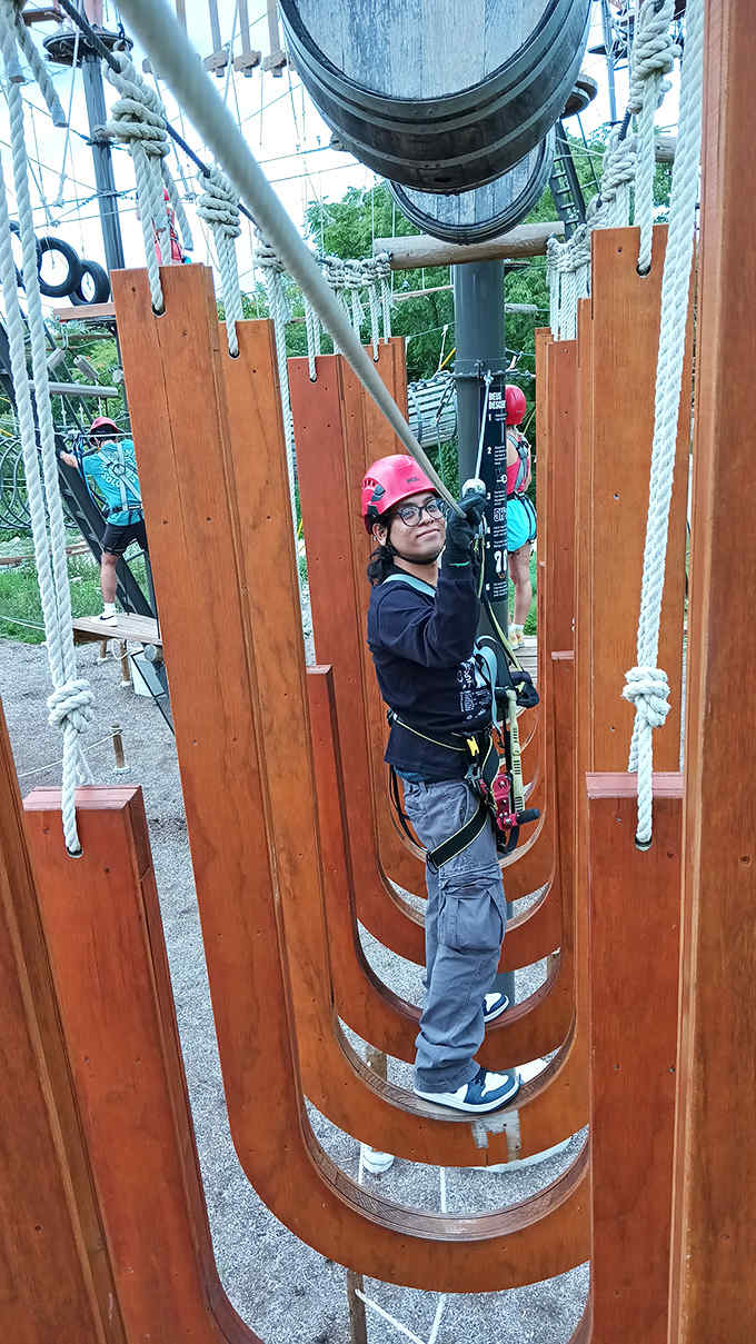 Navigating wooden planks suspended in mid-air – just another Tuesday for adventure seekers at The Forge.