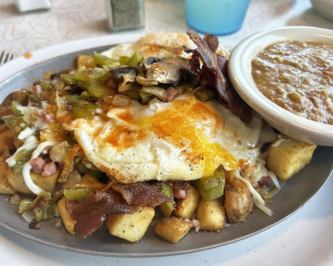 The Works Skillet doesn't just break your fast &ndash; it demolishes it with eggs, veggies, and enough cheese to make Wisconsin proud.