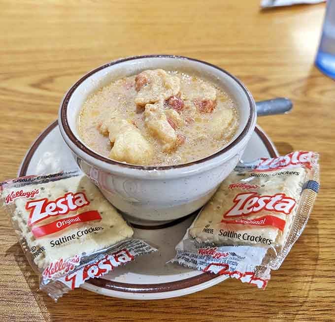 This isn't just tomato soup&mdash;it's liquid comfort, served with crackers that somehow taste better here than anywhere else on earth.