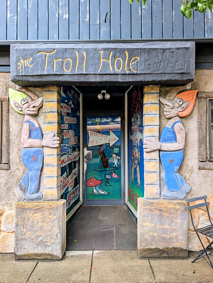 Flanked by carved troll guardians, the museum's entrance beckons visitors into a world where folklore meets pop culture in the most charmingly bizarre way possible.