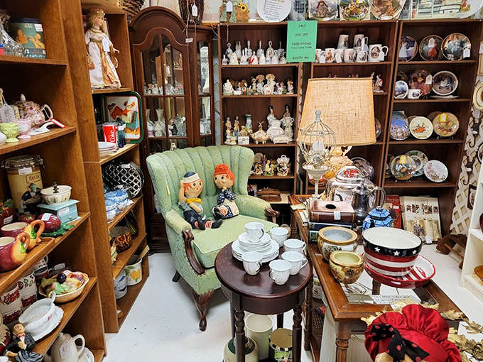 Shelves overflow with treasures ranging from delicate china to quirky collectibles, each item patiently waiting for someone to recognize its particular charm and take it home.