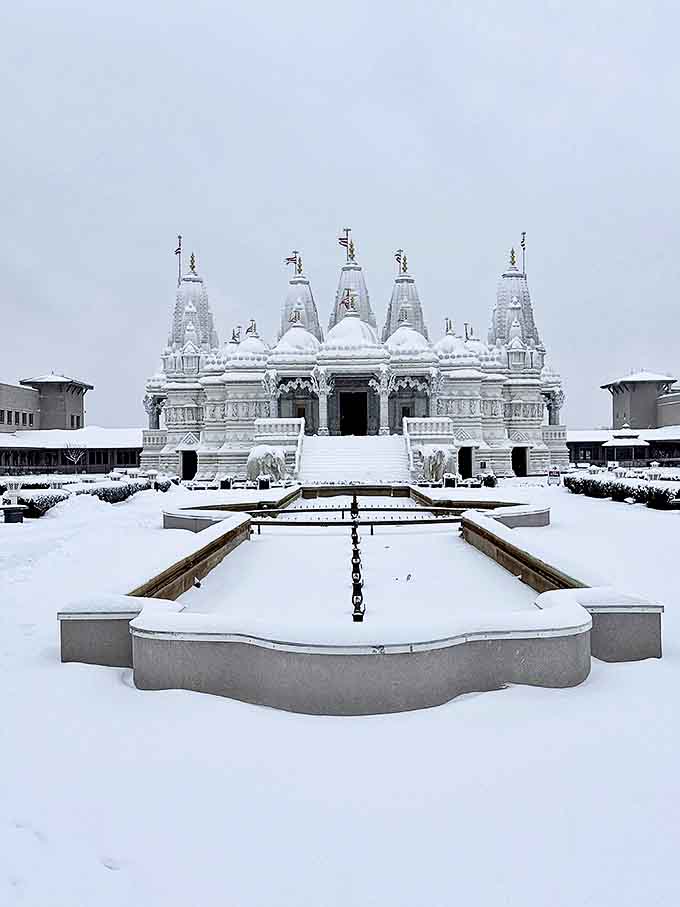 Winter transforms the temple into something from a fairy tale &ndash; a snow-dusted marble palace that looks like it was conjured from ice rather than stone.