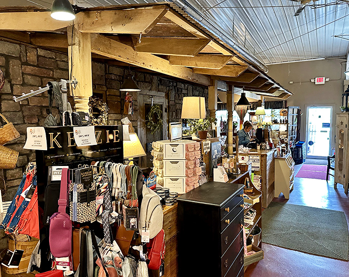 Bags and accessories hang like colorful fruit, ready to be plucked by someone who'll appreciate their unique character and craftsmanship.