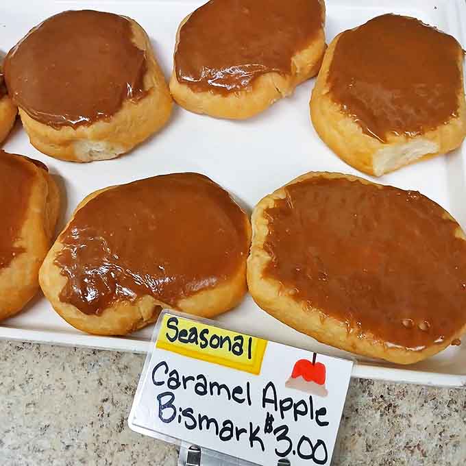 The caramel apple bismarck &ndash; autumn's greatest hits album in pastry form, where fruit pretends to make donuts healthy.