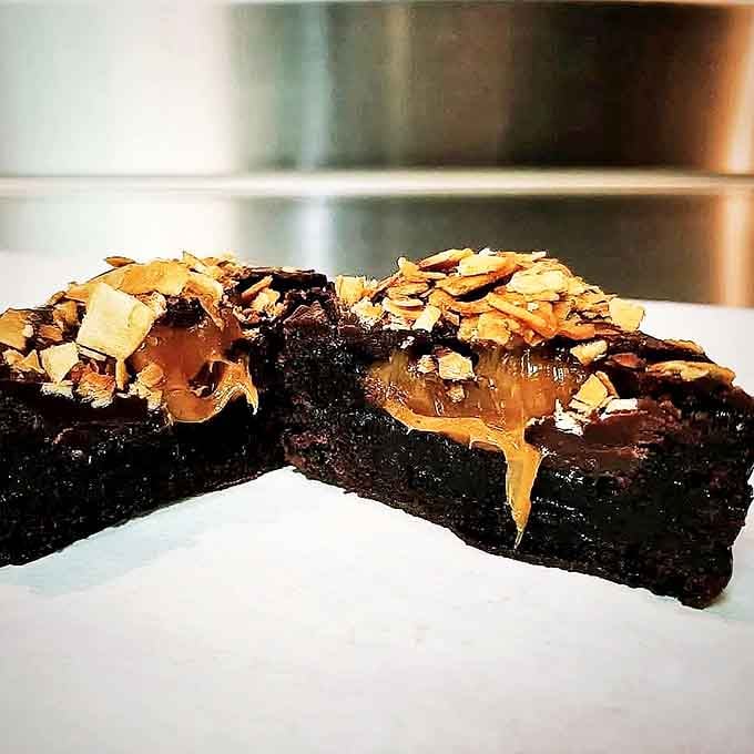 Chocolate brownie: Cut this brownie in half and watch caramel ooze like molten gold &ndash; it's chocolate theater that tastes even better than the show.