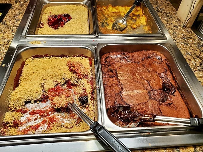 The dessert bar tempts with rotating selections of fresh-baked treats, each one more irresistible than the last for sweet-tooth satisfaction.