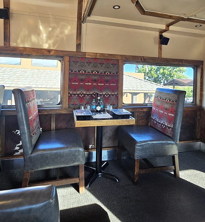 Southwestern elegance meets railroad charm in these dining nooks, where every meal comes with a side of ever-changing desert vistas.