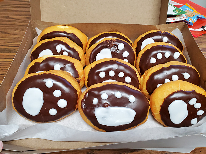 These bear claw donuts aren't just decorated – they're wearing their Sunday best with chocolate paw prints that make you smile.