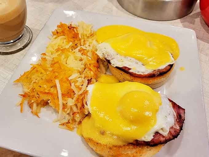 Eggs Benedict done right &ndash; perfectly poached eggs nestled on English muffins, draped in hollandaise so velvety it should require a license to serve.