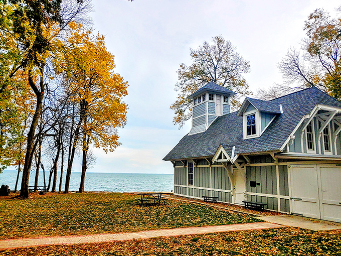 This charming lakeside building whispers stories of the past, its weathered wood and classic architecture transporting visitors to a simpler time in maritime history.