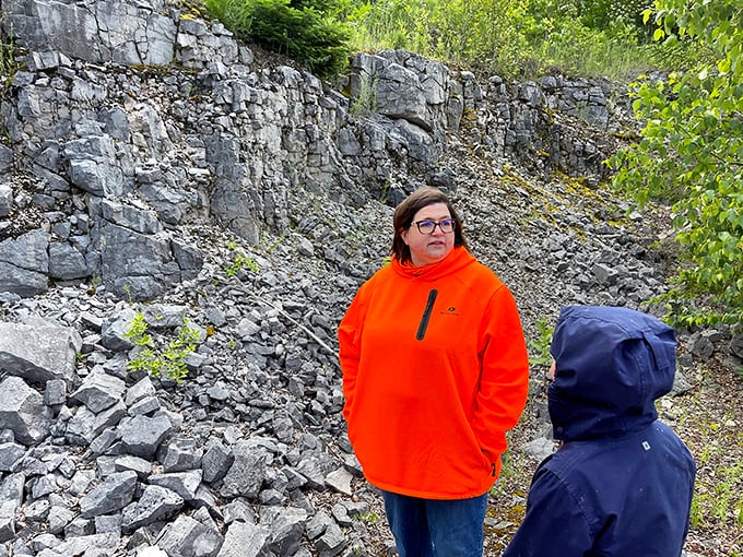 The quarry's rocky remnants create a moonscape of limestone, where pioneer plants bravely colonize this harsh but beautiful environment.