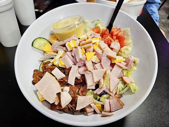 Even the chef's salad gets the Fairlane treatment &ndash; a colorful mountain of ham, turkey, and cheese that makes eating vegetables feel like breaking the rules.