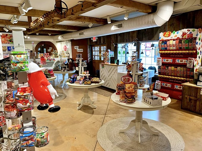 The candy shop displays colorful treats that would make Willy Wonka jealous – good luck explaining to your dentist why this was necessary.