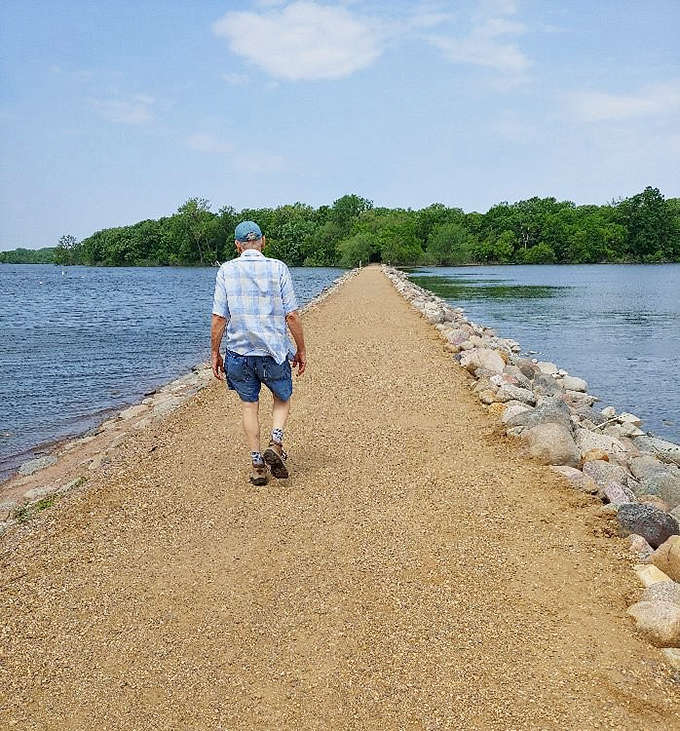 The path goes ever on and on... A solitary hiker follows the trail's gentle curve, each step revealing new wonders.