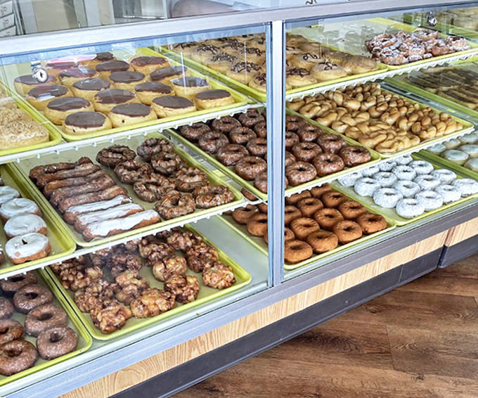 Donut counter: The Great Wall of Donuts presents a dizzying array of options. Life is short&mdash;try the ones with sprinkles.