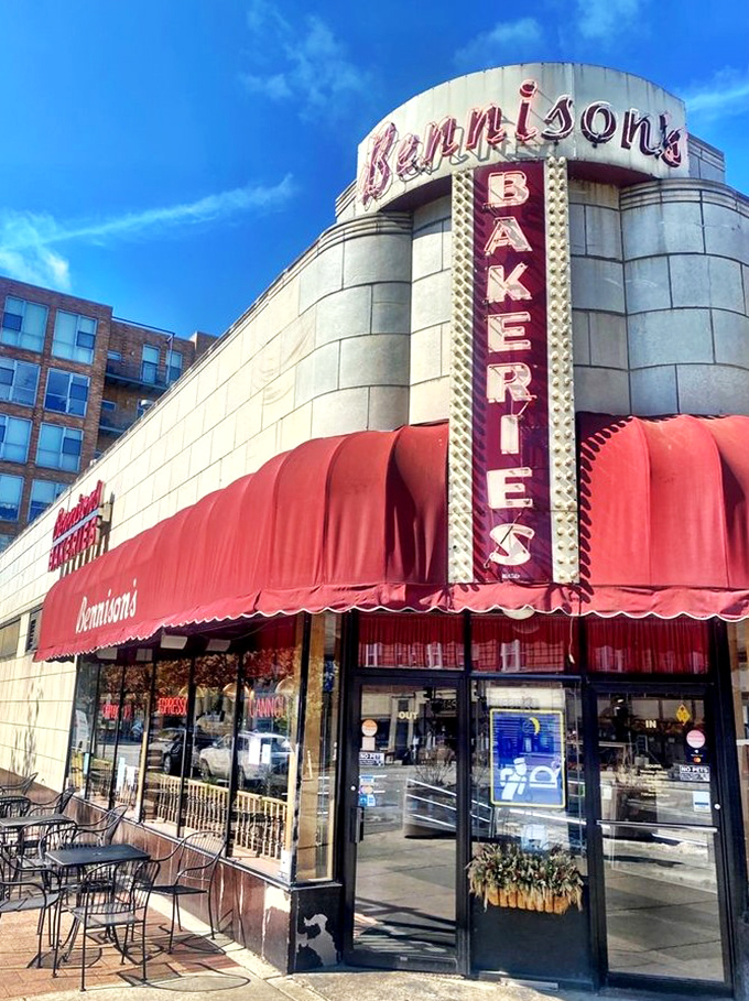 Bennison's iconic curved storefront and vintage neon sign create an instant Evanston landmark. The retro design has welcomed sweet-seekers for decades.