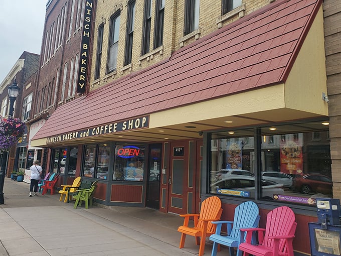 Hanisch Bakery's colorful chairs invite you to sit and savor your treats while watching Red Wing's historic downtown go by.