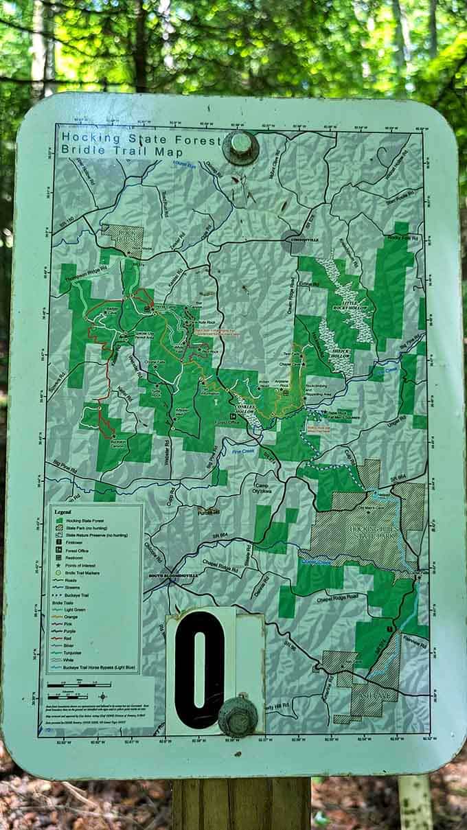 Adventure awaits around every corner with this comprehensive trail map of Hocking State Forest's extensive bridle path system.