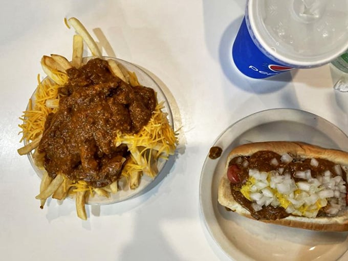 Comfort food nirvana &ndash; crispy golden fries smothered in that famous Detroit-style chili and topped with a generous handful of melted cheese.