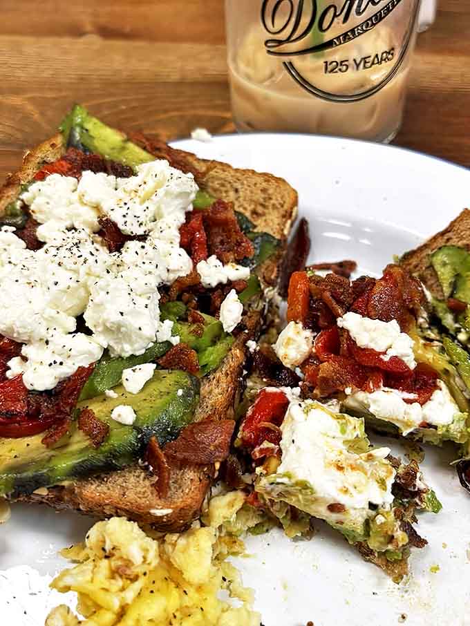 Avocado toast gets the Doncker's treatment with crispy bacon, roasted tomatoes, and crumbled feta that elevates this trendy dish to something truly special.