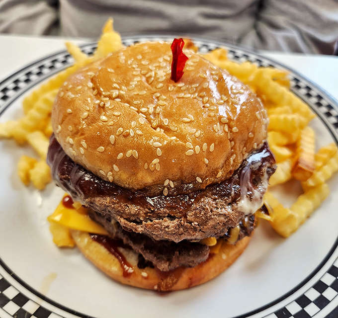 The BBQ bacon burger &ndash; where sweet, smoky, and savory elements unite in a handheld package that requires both hands and several napkins.
