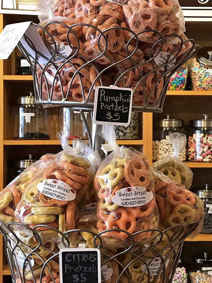 Chocolate-covered pretzels in festive bags prove that sometimes the best things in life come from combining salty and sweet in perfect harmony.