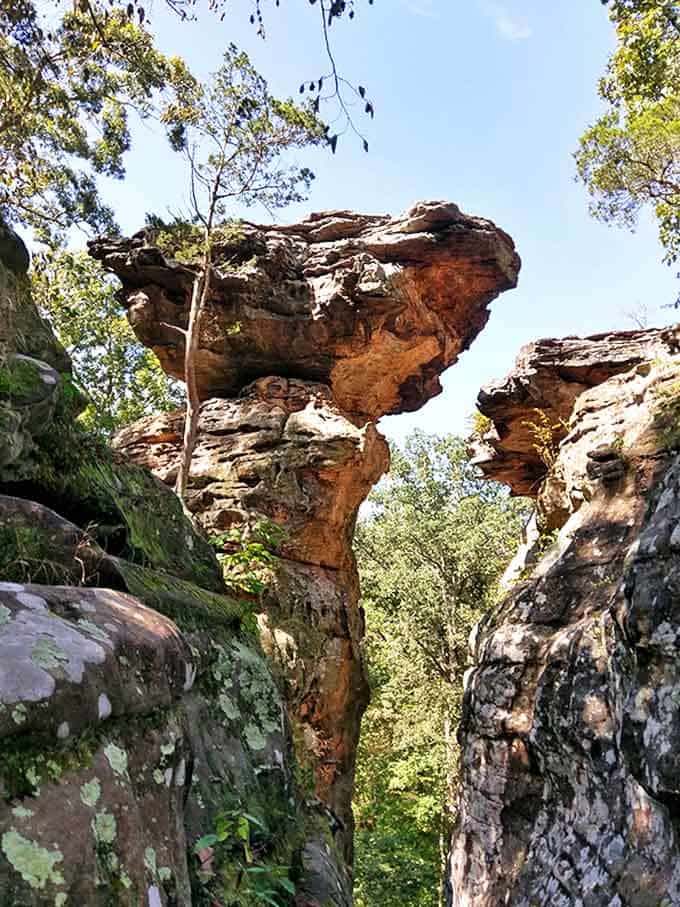 Nature's impossible sculpture garden features this balanced rock formation that looks like it could topple with a sneeze (don't test this theory).