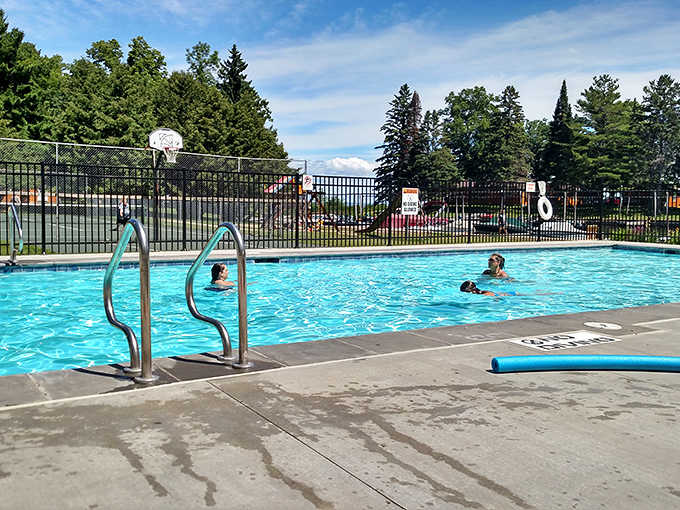 Summer splashes and poolside lounging – because sometimes even lake lovers need a chlorinated break from seaweed tickles.