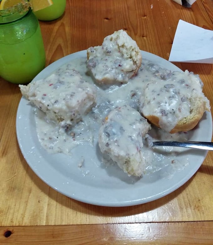 Biscuits and gravy &ndash; the ultimate Southern comfort food test that Florida Cracker Kitchen passes with flying colors and plenty of peppery sausage gravy.