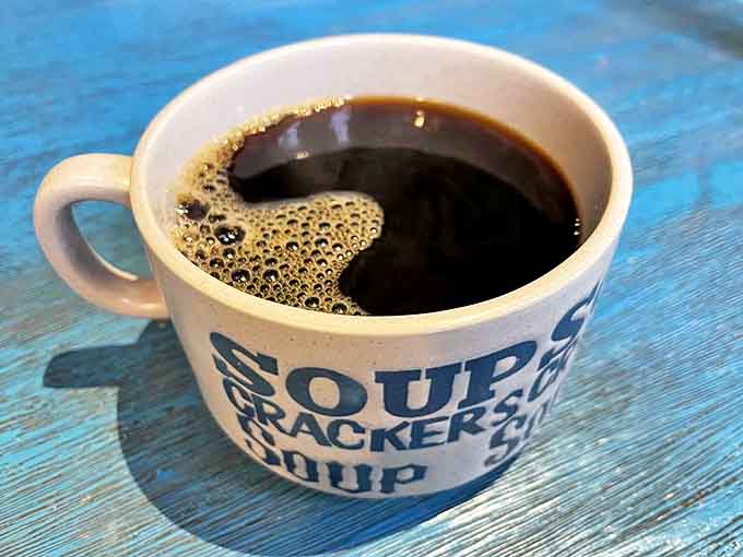 Sometimes simplicity wins &ndash; a robust black coffee in a quirky "Soup" mug proves Wormhole excels at basics too.